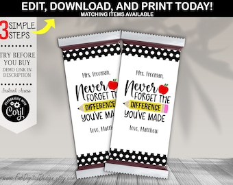 Editable Teacher Appreciation Gift Chip Bag Wrapper Printable Teacher ...