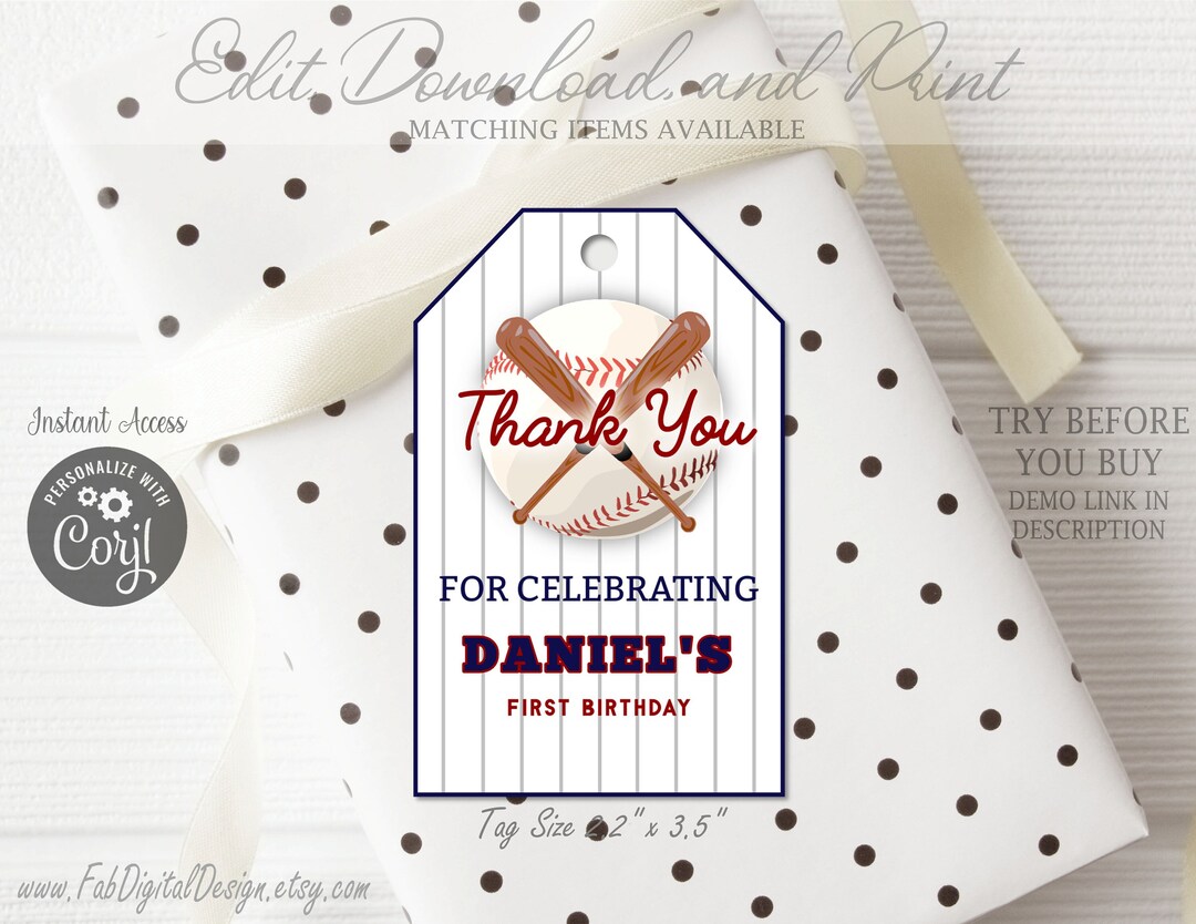 Editable Baseball Thank You Favor Tag Baseball Little Rookie Round Tag ...