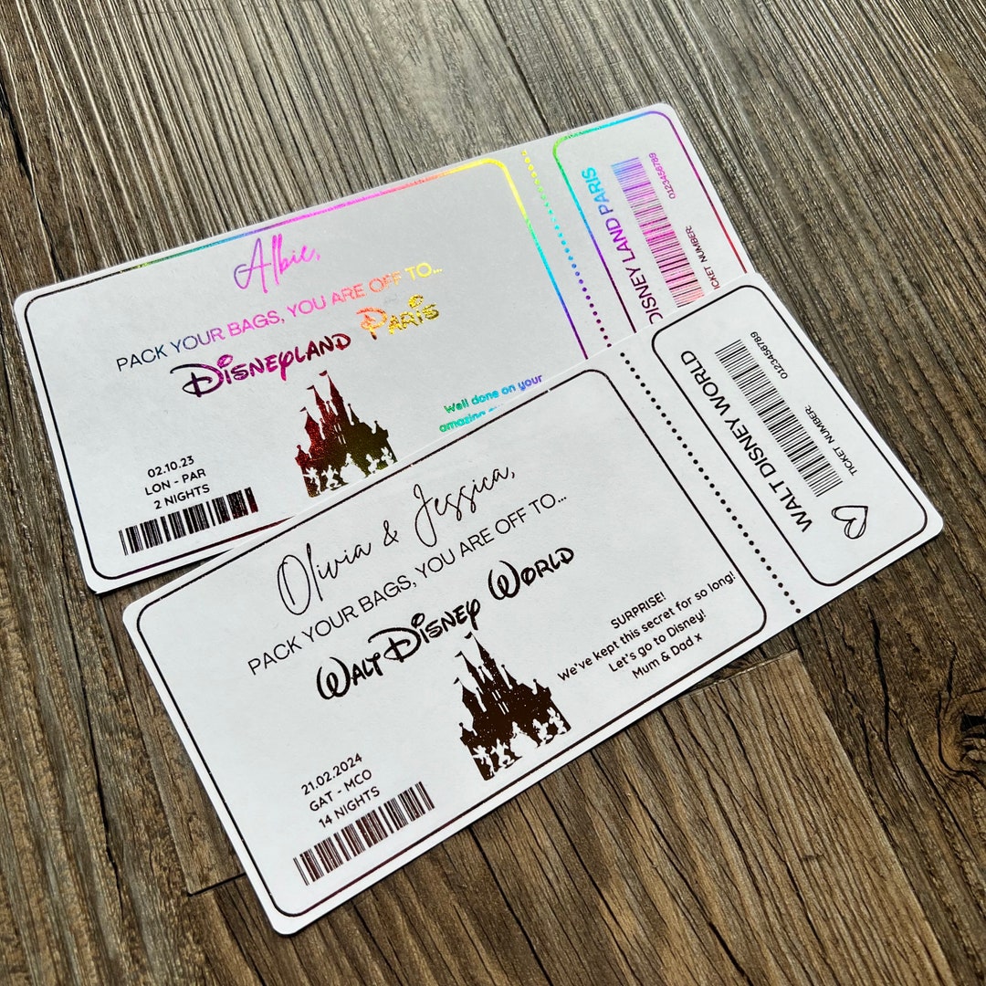 Personalised Foil Disney Ticket Surprise Reveal Disney Trip Keepsake ...