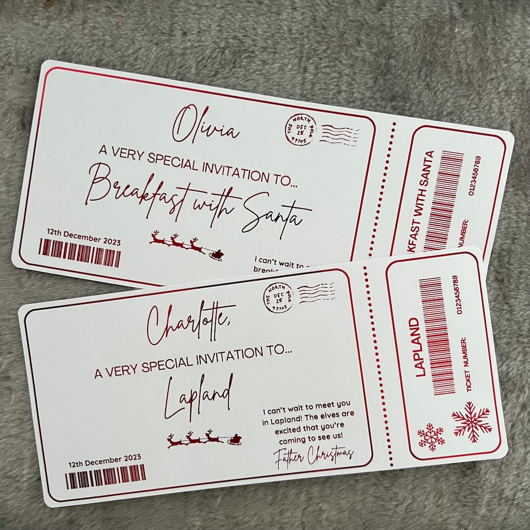 Personalised Foil Christmas Ticket Breakfast With Santa Ticket Lapland Keepsake Souvenir Ticket ...