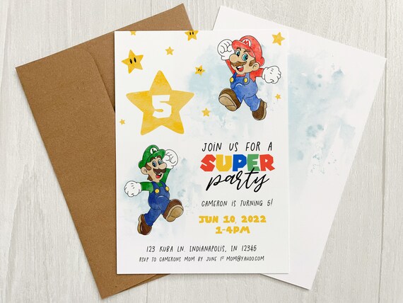 Personalized Super Mario Themed Birthday Party Invitation for - Etsy