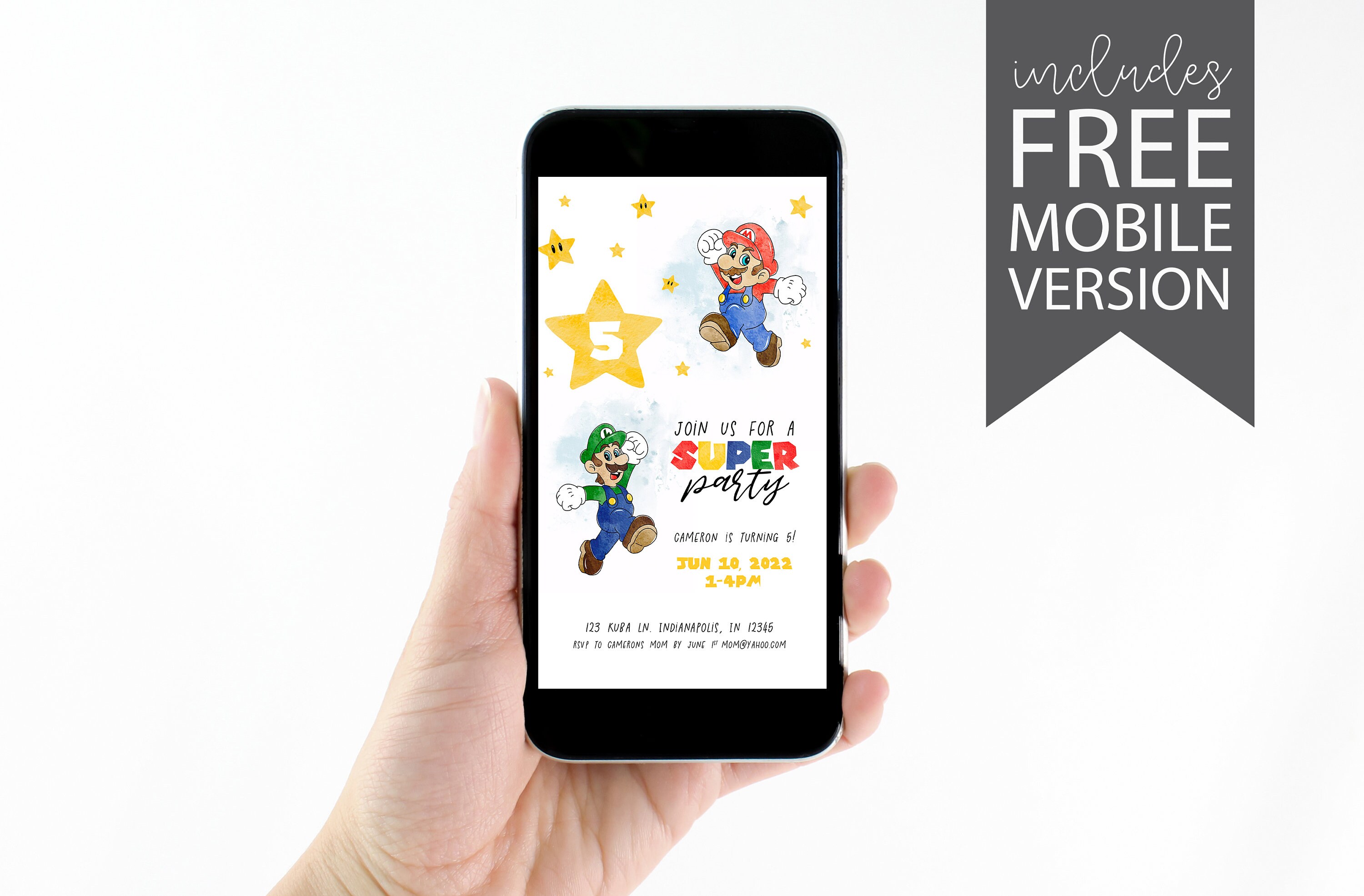 Personalized Super Mario Themed Birthday Party Invitation for - Etsy