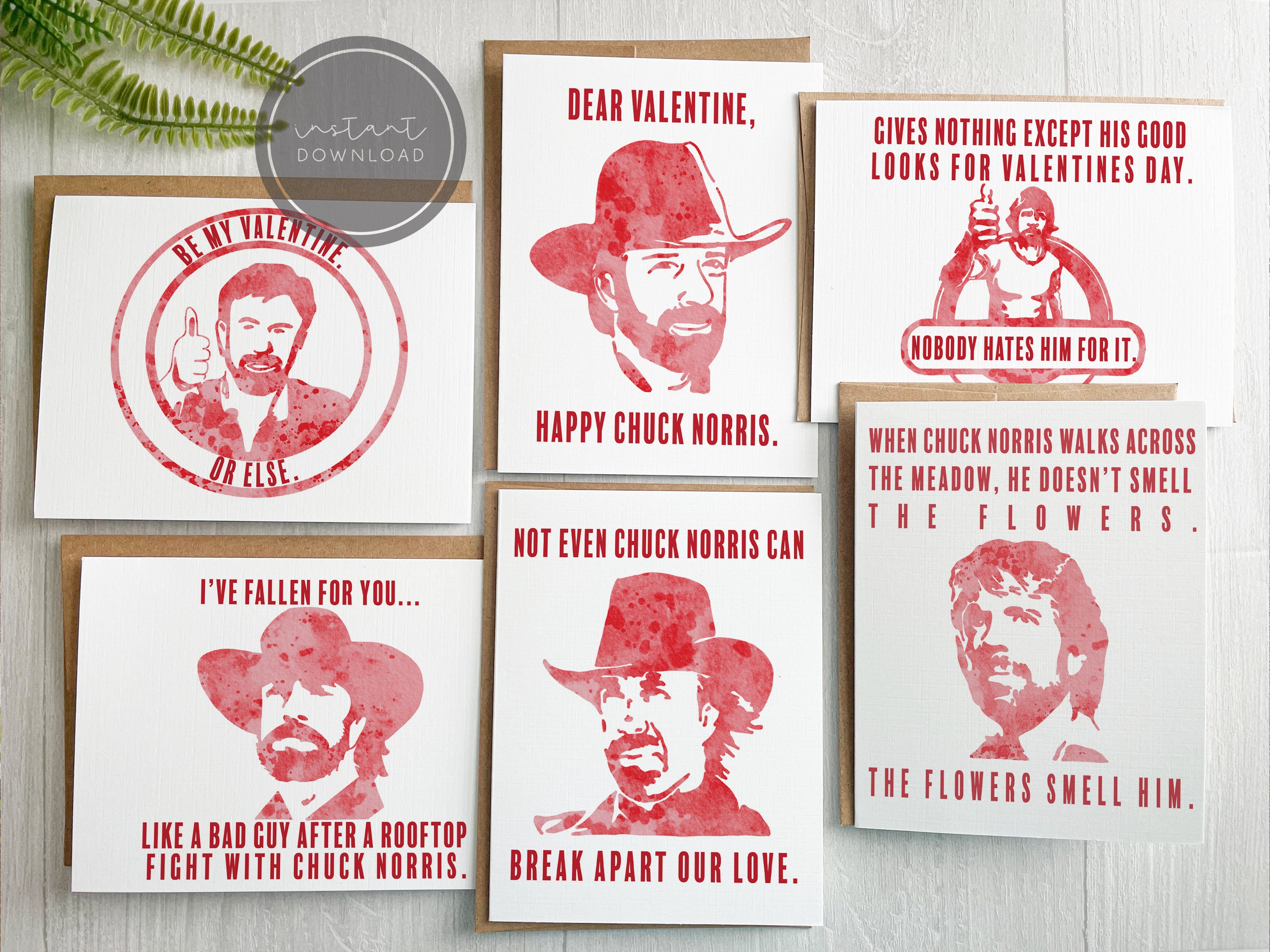 Funny Chuck Norris Valentine Greeting Card Set of 6 DIGITAL DOWNLOAD - Etsy