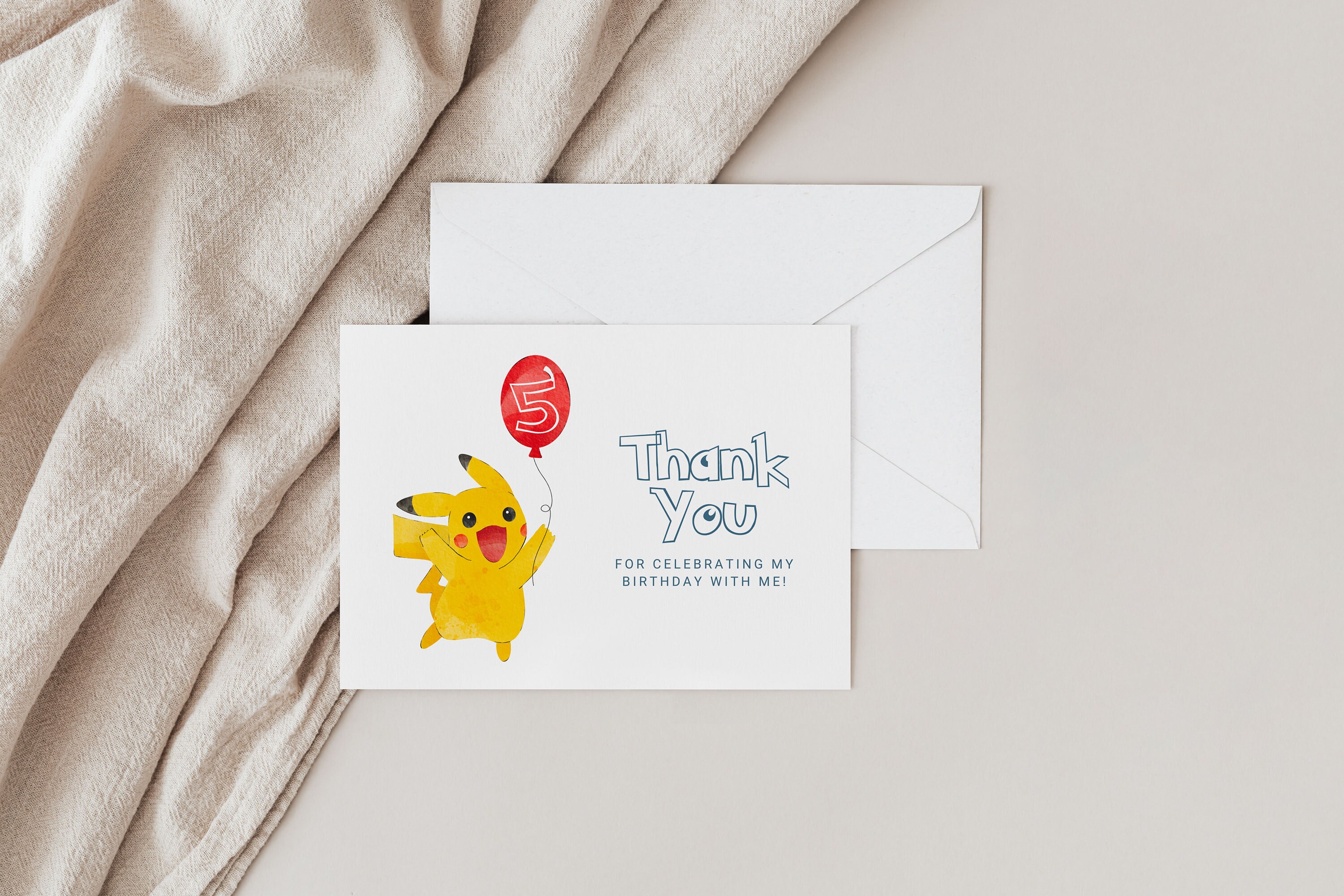 Pokémon Pikachu Birthday Thank You Card Digital Download - Etsy