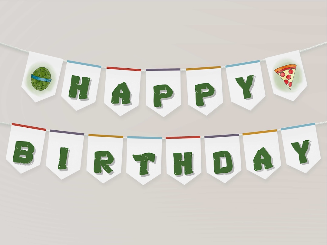 Turtle Themed Happy Birthday Banner for Birthday Party, Digital ...