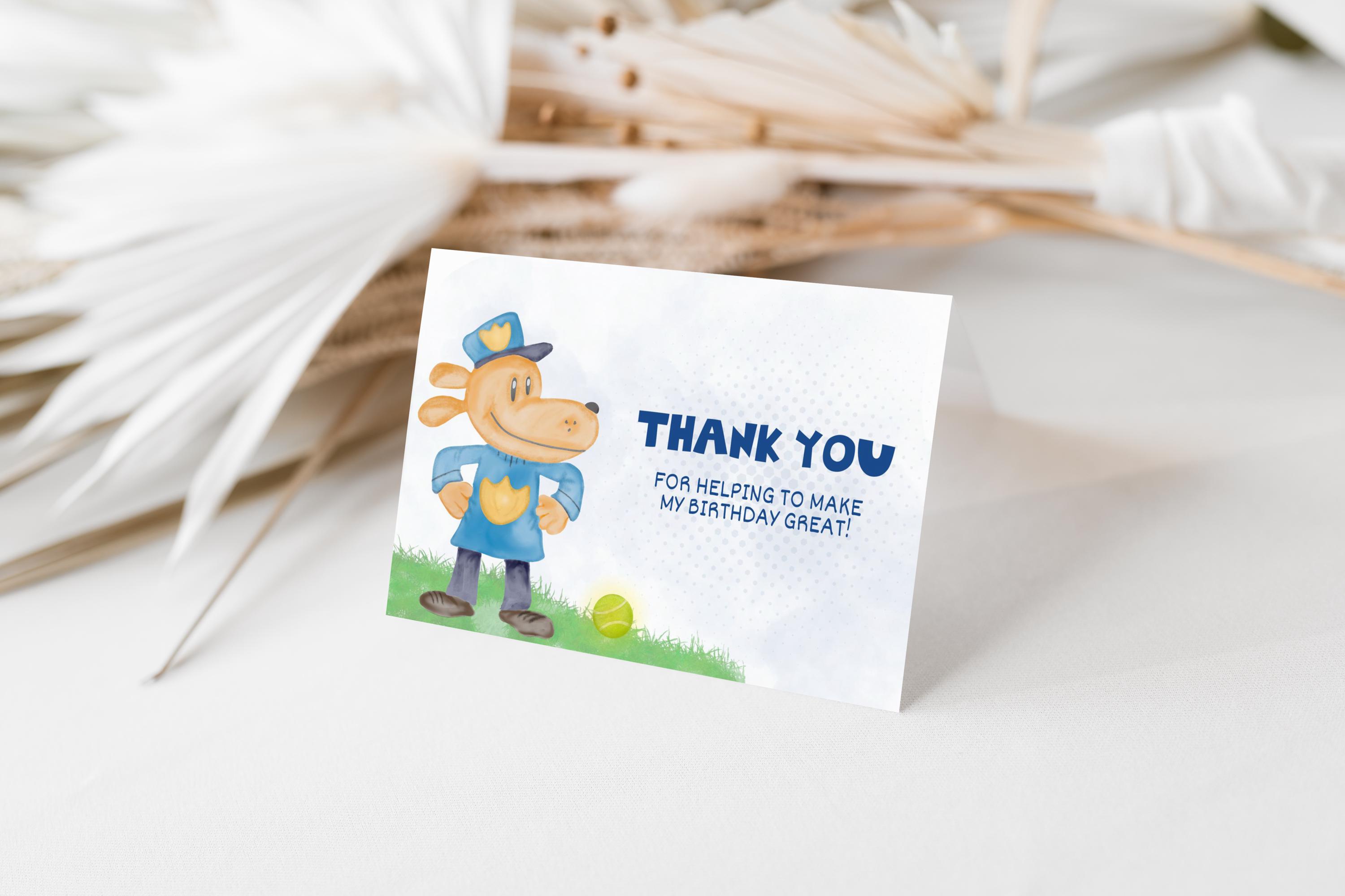 Dog Themed Man Themed Birthday Party Thank You Card, Digital Download ...