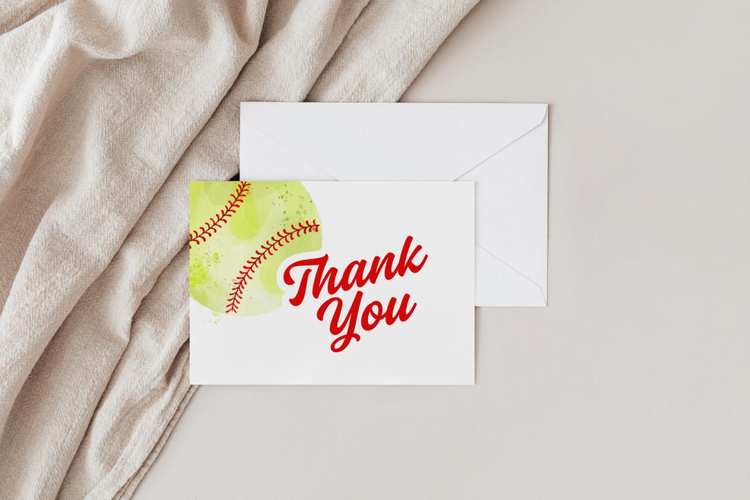 Softball Thank You Card | Softball Birthday Thank You | Editable ...