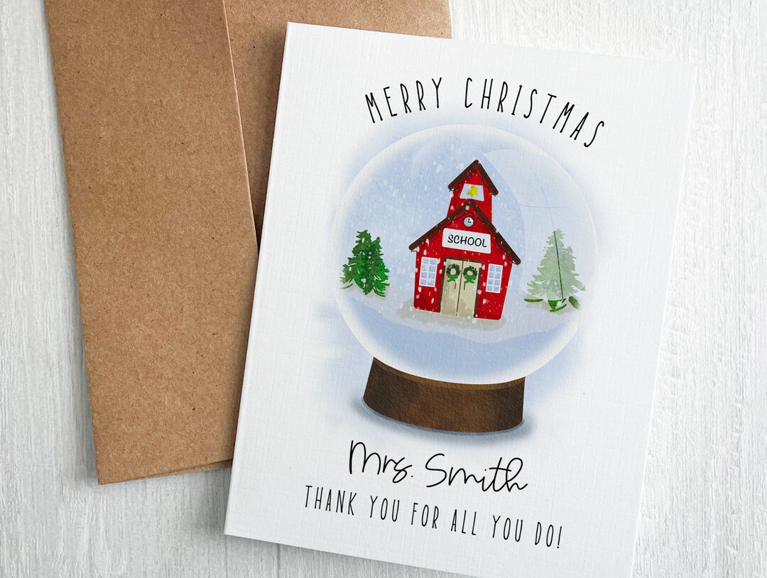 Personalized Snow Globe Teacher Christmas Card DIGITAL DOWNLOAD - Etsy