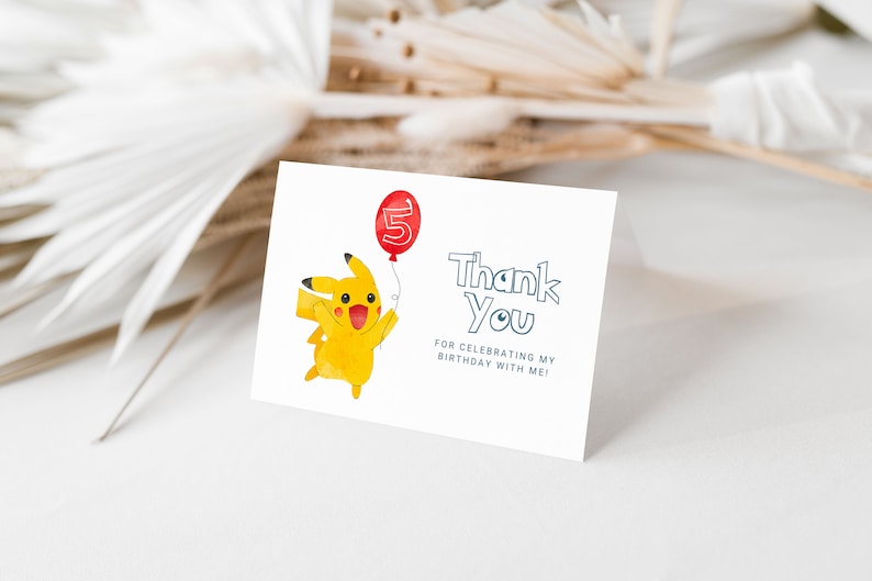 Pokémon Pikachu Birthday Thank You Card Digital Download - Etsy