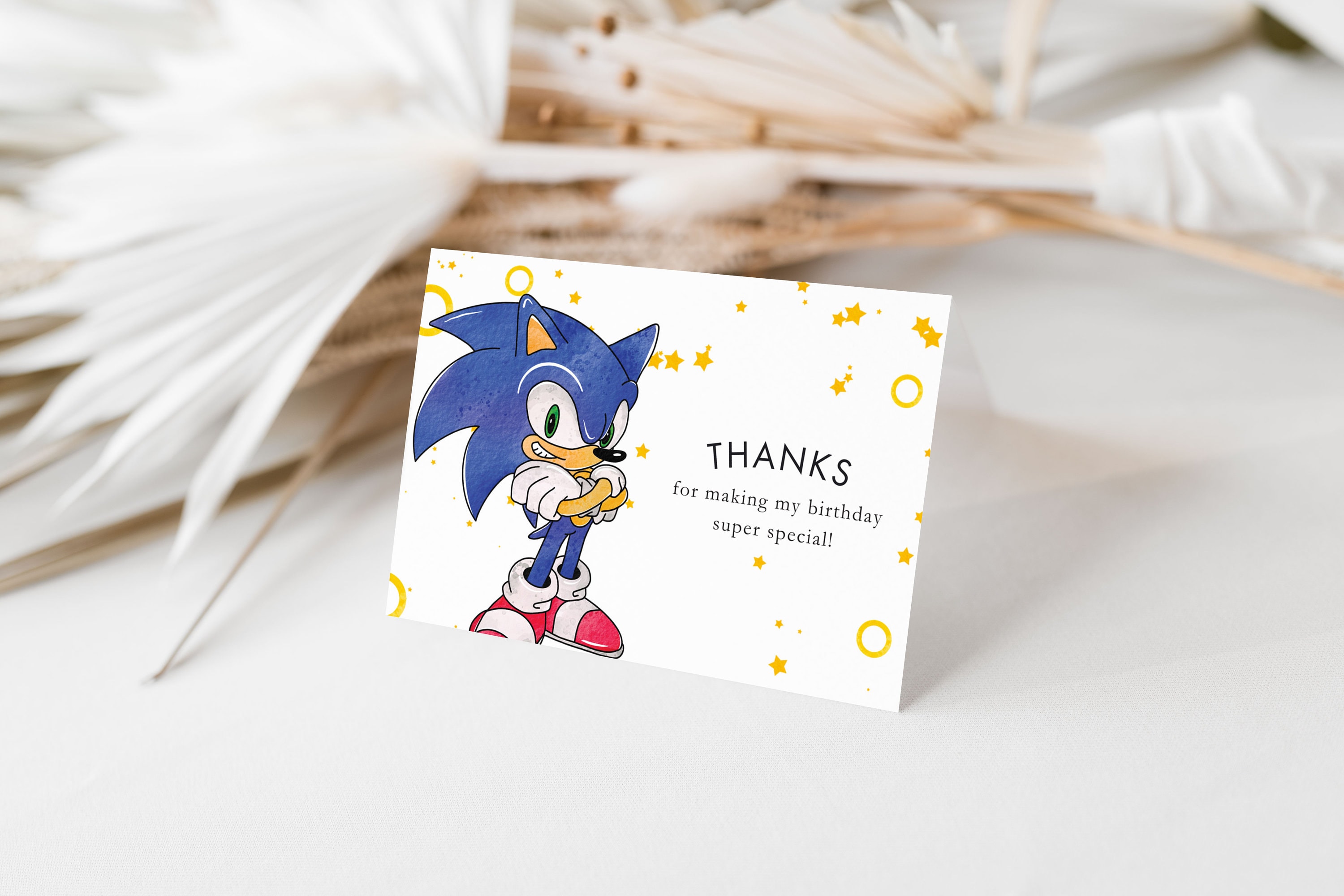 Colorful Hand Drawn Watercolor Sonic Birthday Thank You Greeting Card ...