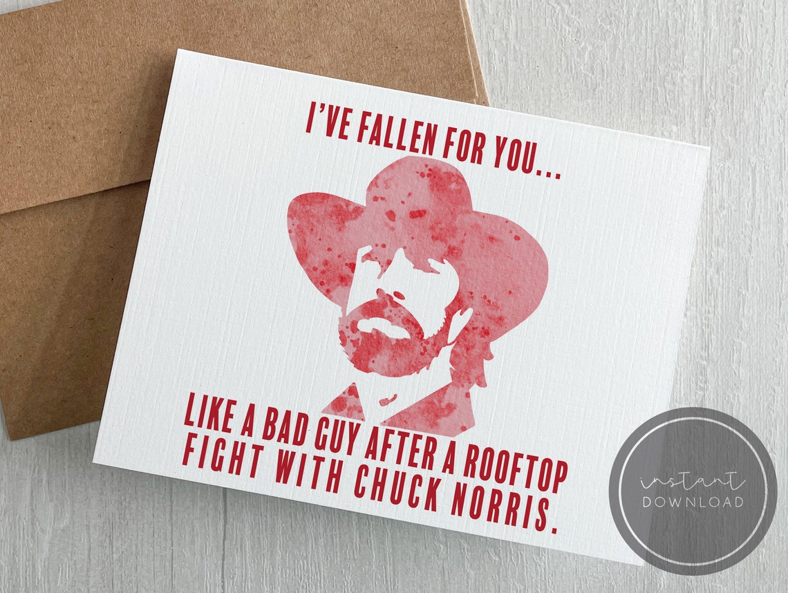 Funny Chuck Norris Valentine Greeting Card Set of 6 DIGITAL - Etsy