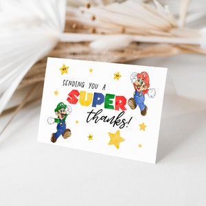 Colorful Hand Drawn Watercolor Super Mario Birthday Thank You Greeting ...