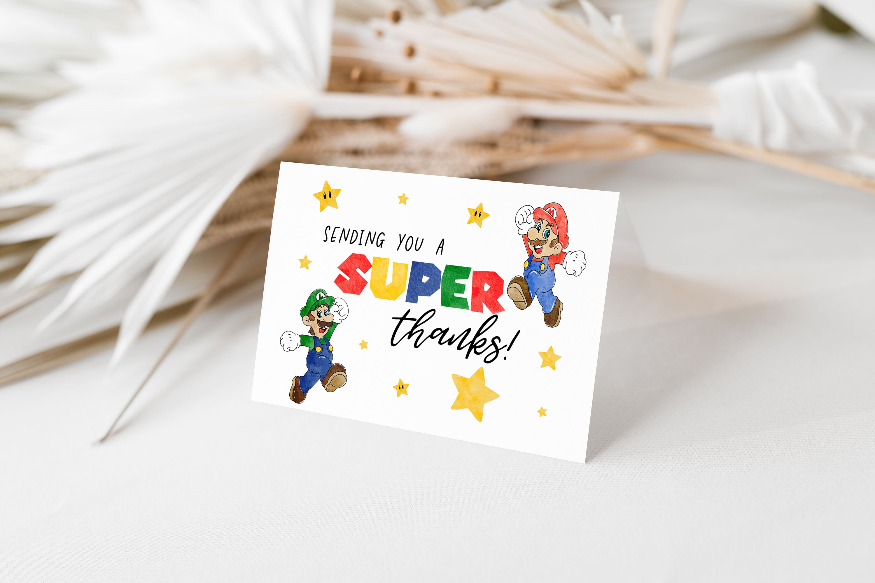 Colorful Hand Drawn Watercolor Super Mario Birthday Thank You - Etsy