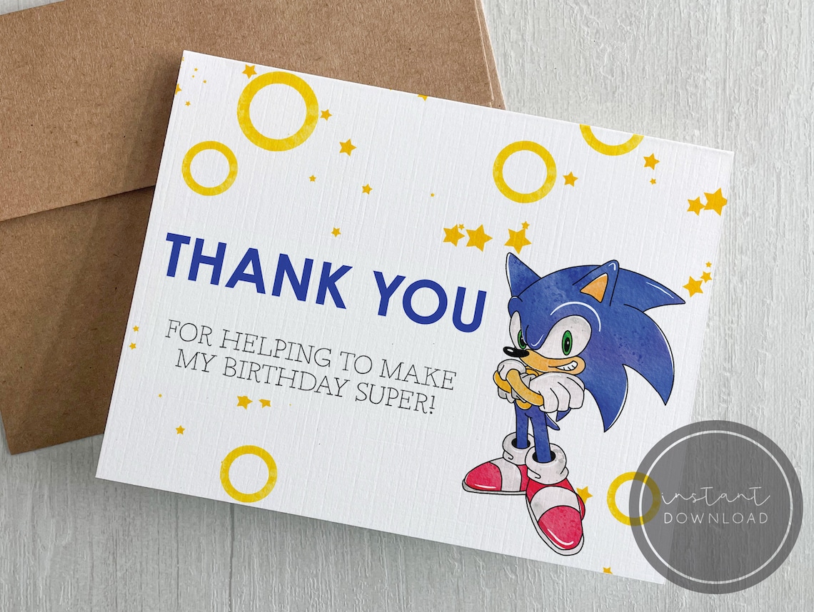 Colorful Hand Drawn Watercolor Sonic Birthday Thank You - Etsy
