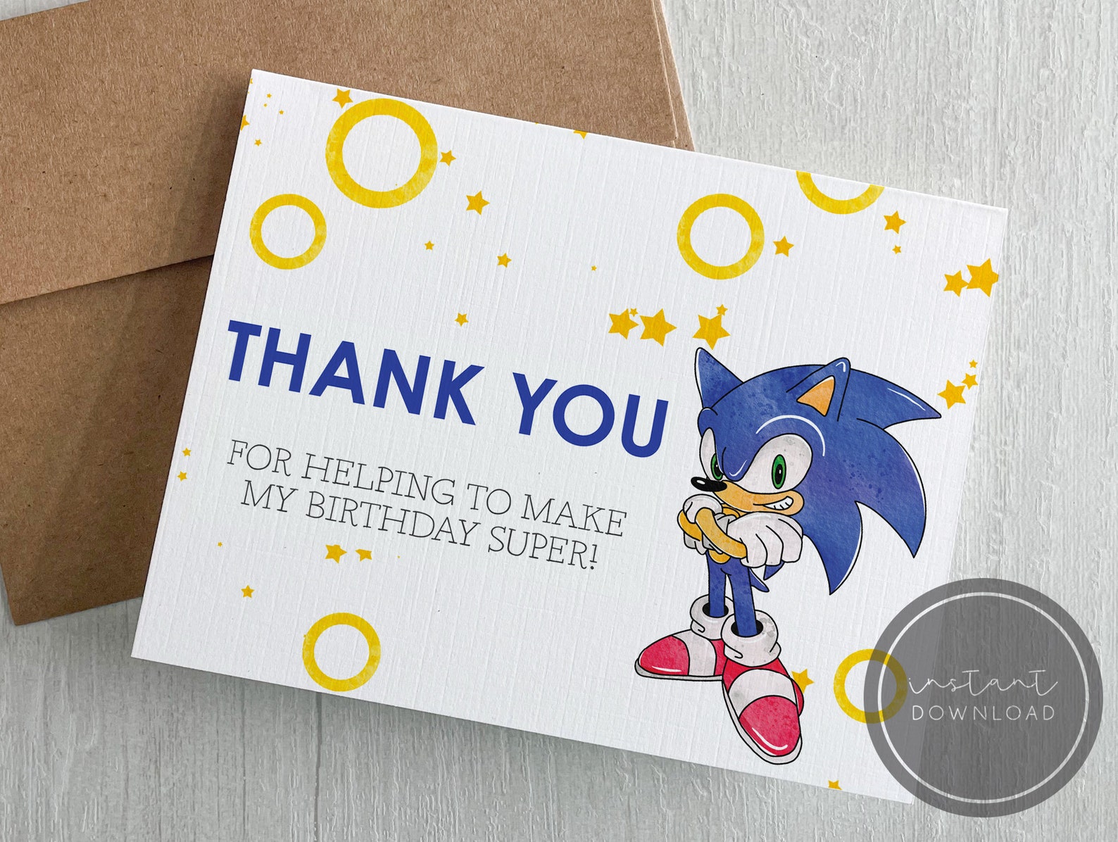 Colorful Hand Drawn Watercolor Sonic Birthday Thank You - Etsy