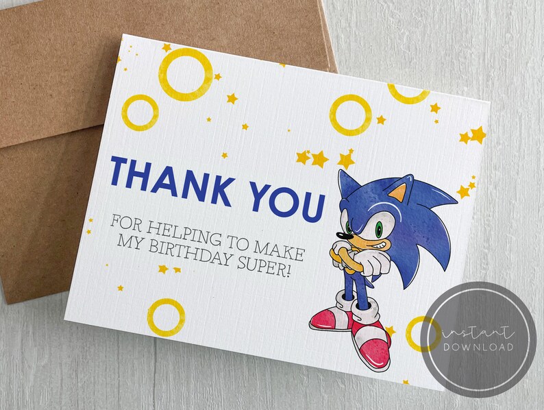 Colorful Hand Drawn Watercolor Sonic Birthday Thank You - Etsy
