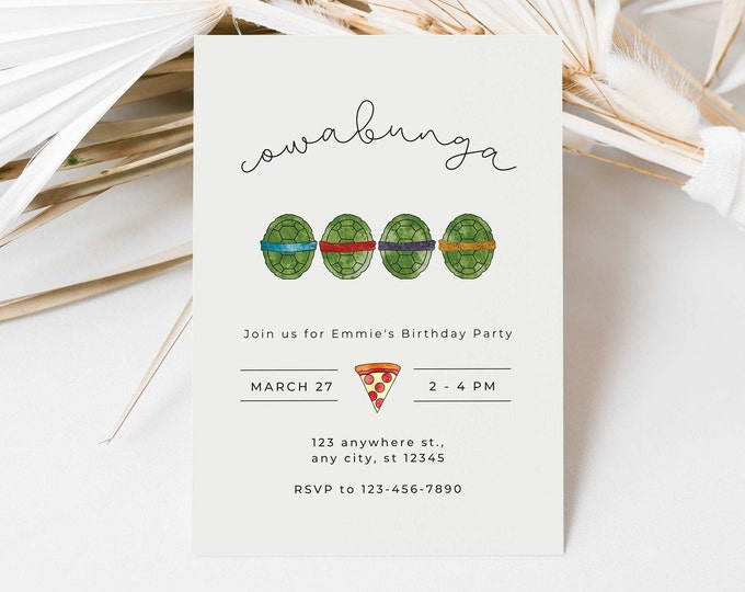Turtle Themed Birthday Party Invitation, Digital Download - Etsy