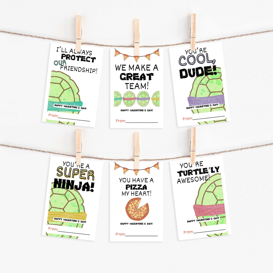 Turtle Themed Valentine Card Set for Valentine Party, Digital Download ...