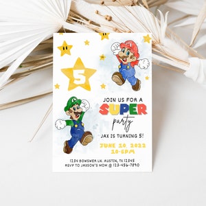 Colorful Hand Drawn Watercolor Super Mario Birthday Thank You Greeting ...
