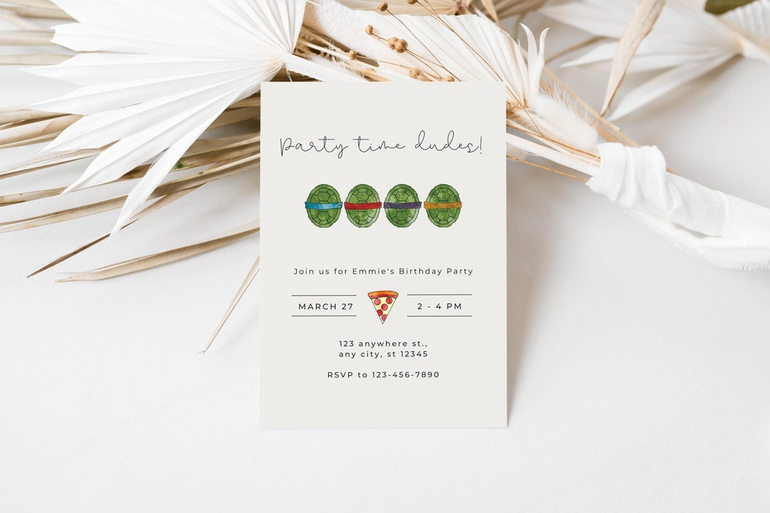 Turtle Themed Birthday Party Invitation, Digital Download - Etsy