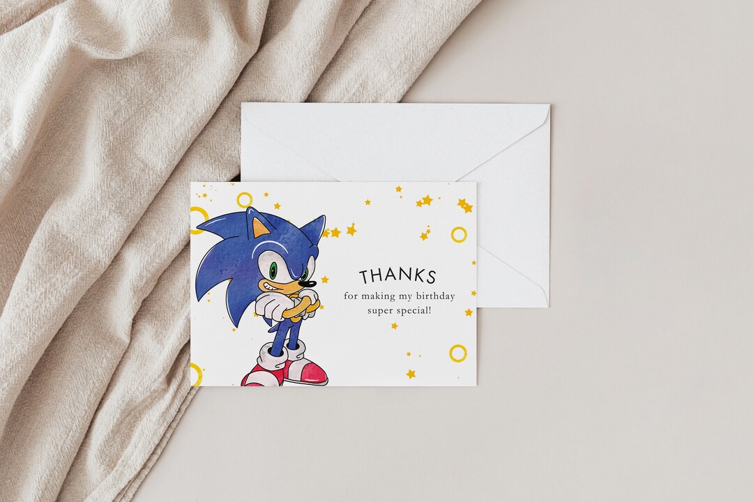 Colorful Hand Drawn Watercolor Sonic Birthday Thank You Greeting Card ...