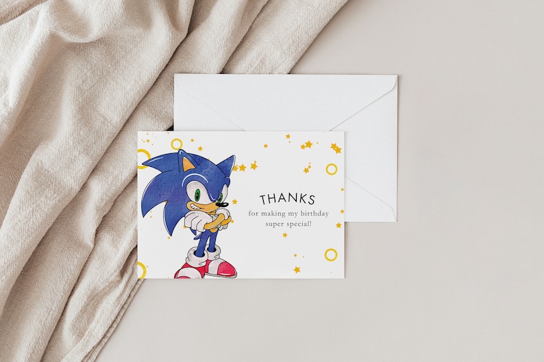 Colorful Hand Drawn Watercolor Sonic Birthday Thank You Greeting Card ...