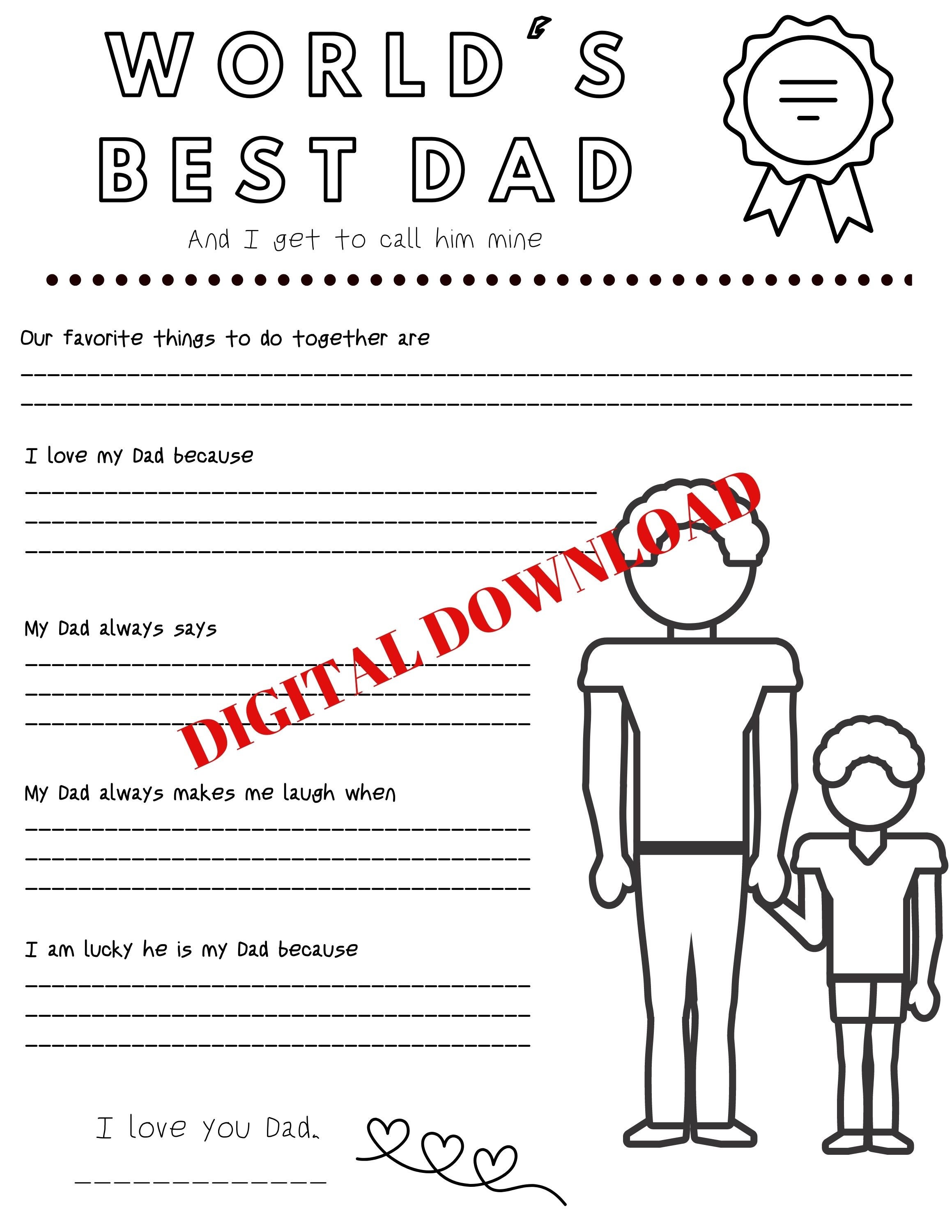 World's Best Dad Activity/coloring Page Printable (son) - Etsy