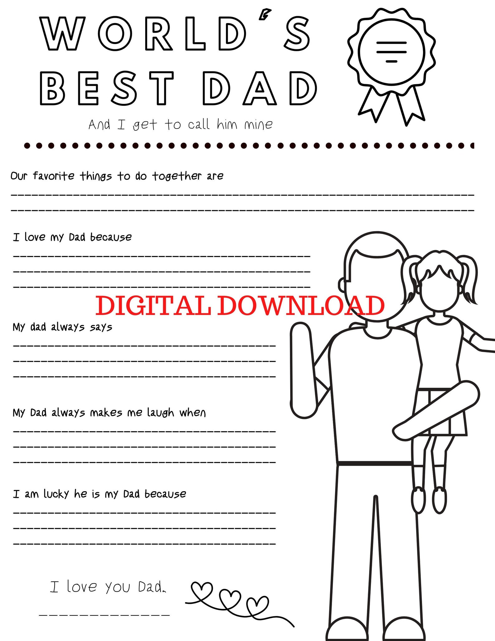 World's Best Dad Activity/coloring Page Printable (daughter) - Etsy