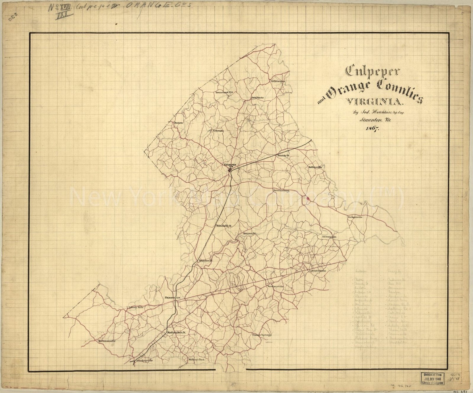 1867 Map Culpeper and Orange Counties Virginia Culpeper | Etsy