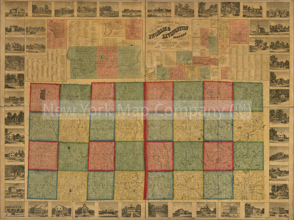 Map 1859 Map Topographic Map of the Counties of Ingham and - Etsy