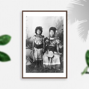 1800s Photo Portrait of Girl and Woman, Samoan Princesses in Native ...