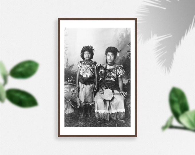 1800s Photo Portrait of Girl and Woman, Samoan Princesses in Native ...