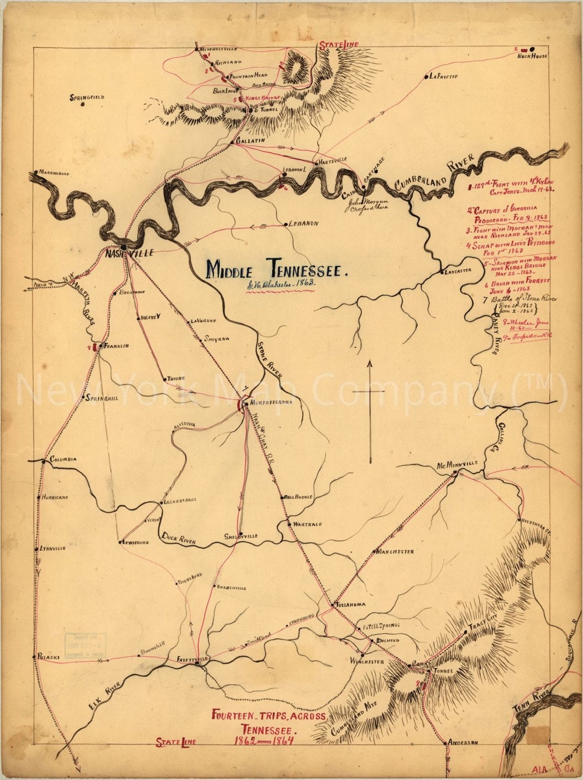 Map 1863 Map Middle Tennessee Civil War History | Etsy