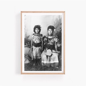 1800s Photo Portrait of Girl and Woman, Samoan Princesses in Native ...