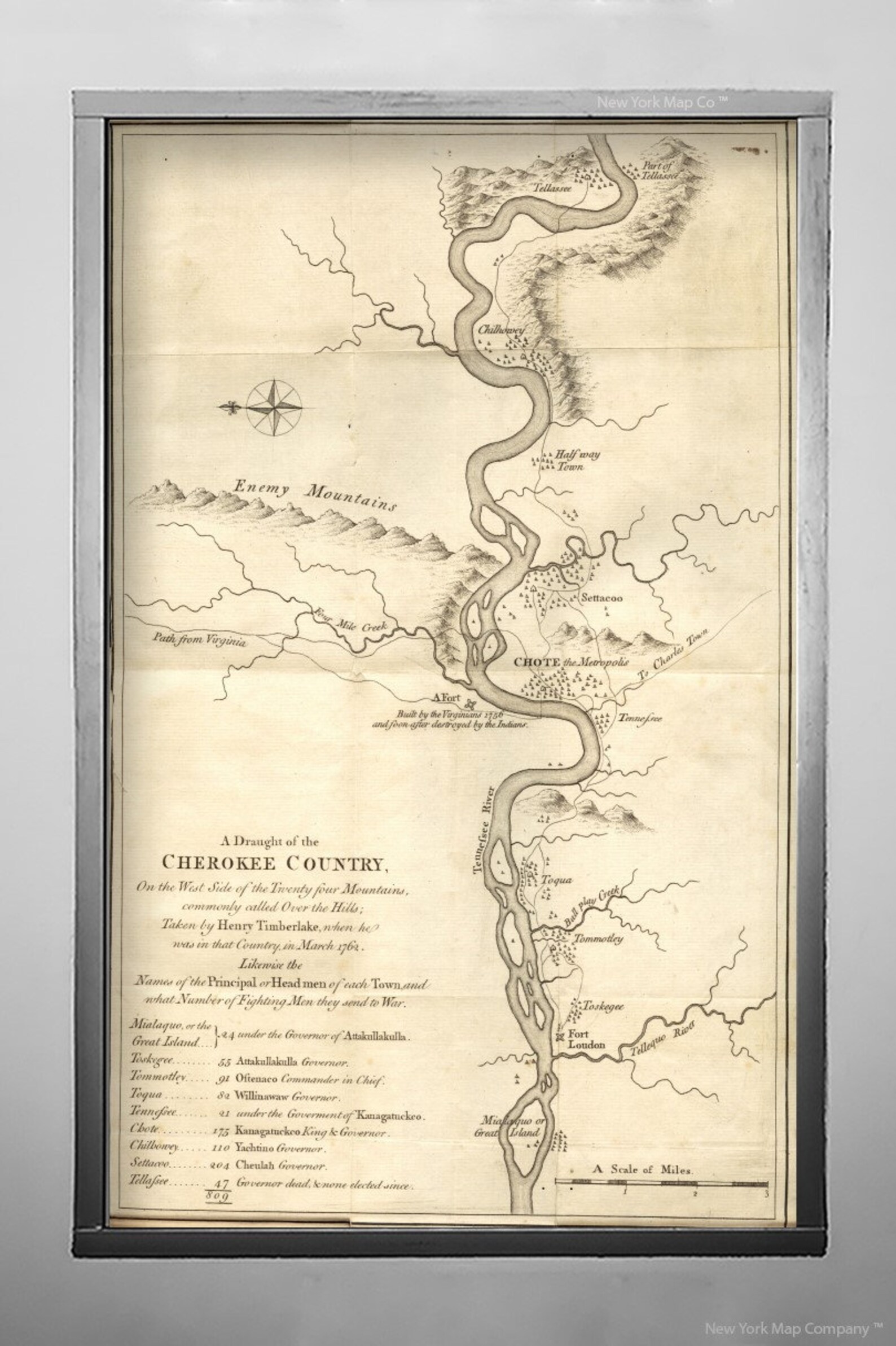 1765 Map Little Tennessee River A Draught of the Cherokee | Etsy