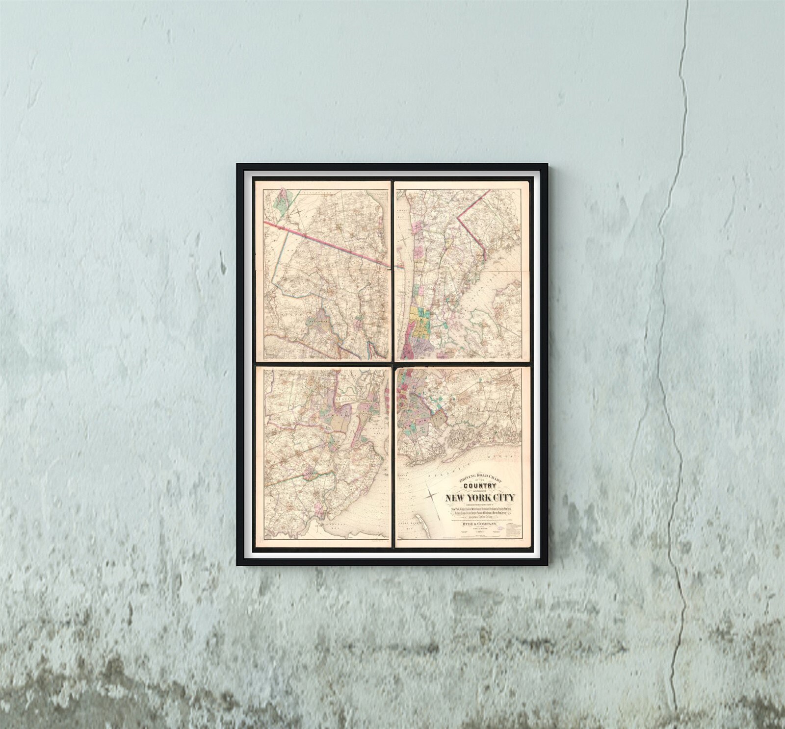 Map 1887 Map Driving Road Chart of the Country Surrounding - Etsy