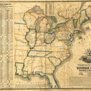 Map 1853 Map Telegraph Stations in the United States the - Etsy
