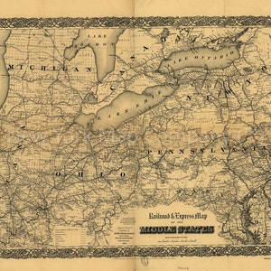 1867 Map Railroad and Express Map of the Middle States. Shows - Etsy