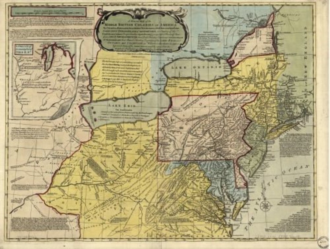 1771 Map A General Map of the Middle British Colonies in America,viz ...