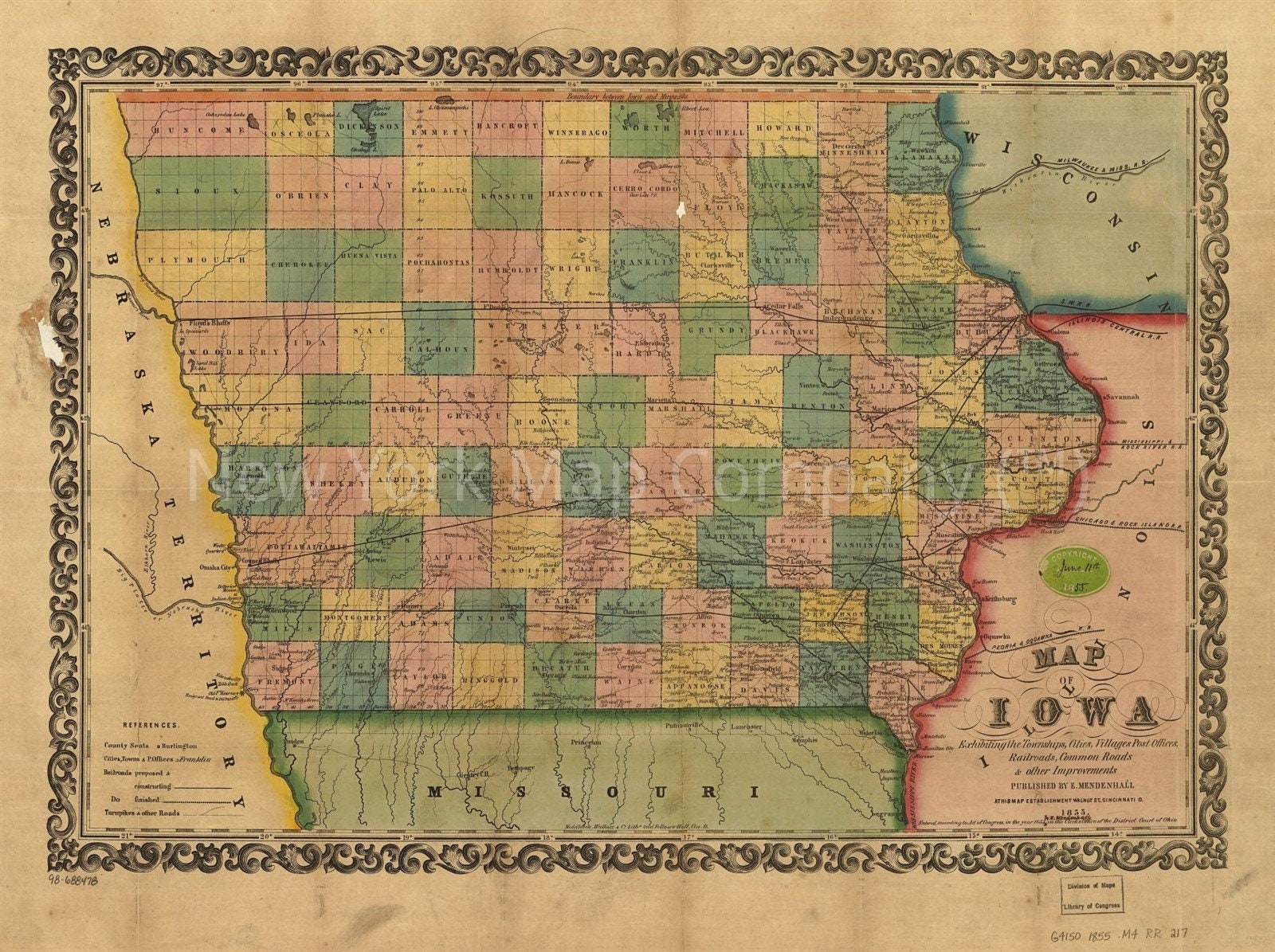 Map 1855 Map of Iowa Exhibiting the Townships Cities - Etsy