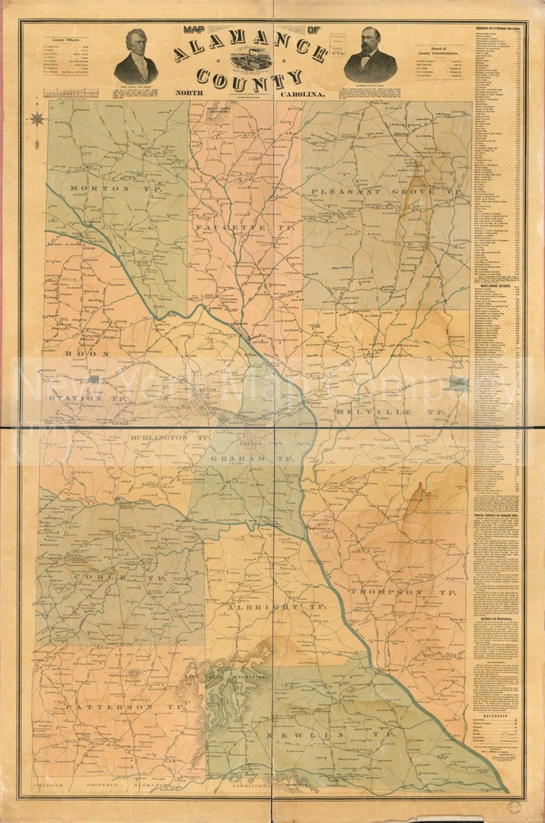 Map 1893 Map of Alamance County North Carolina Alamance | Etsy