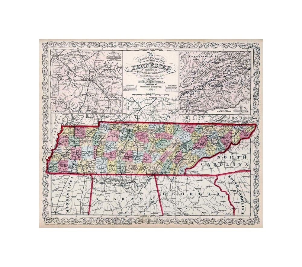 The Tourist's Pocket Map of the State of Tennessee. | Etsy