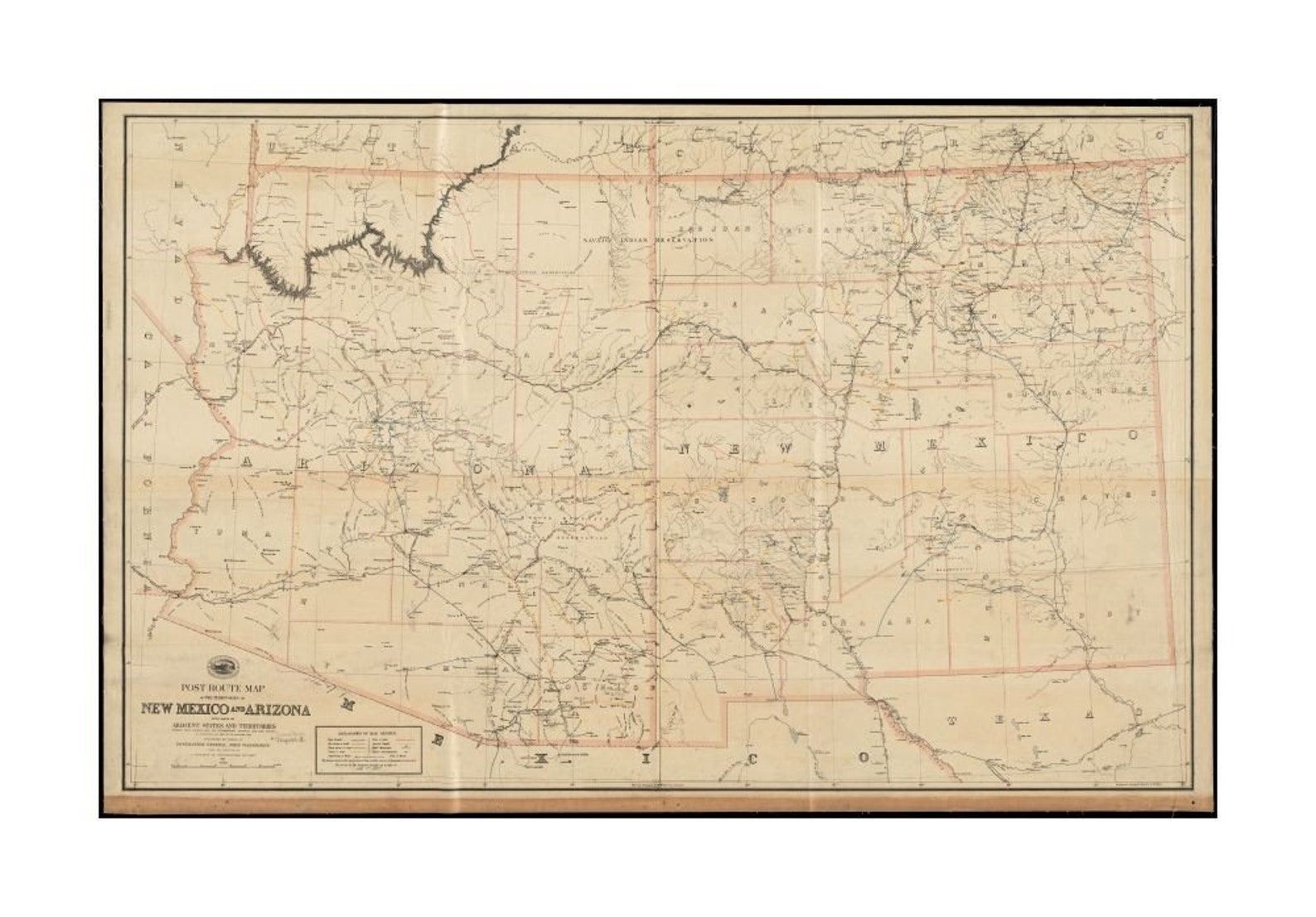 Map 1884 Map Arizona New Mexico Post Route of the | Etsy
