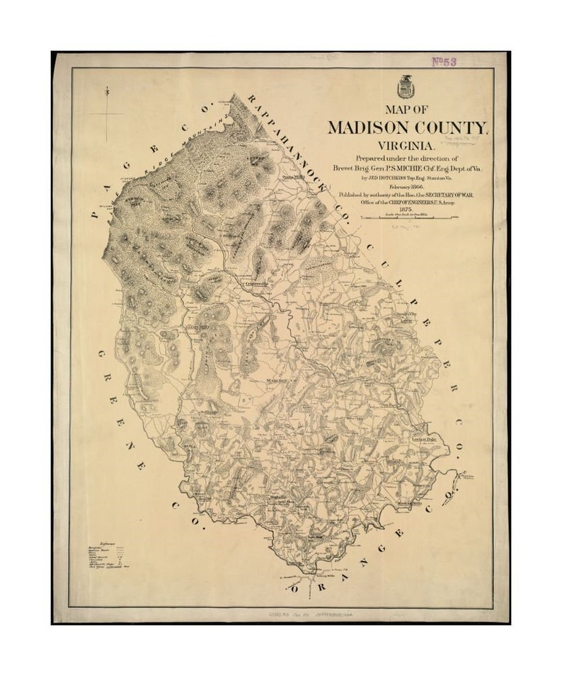 Map 1875 Map Virginia Madison of Madison County Virginia: - Etsy