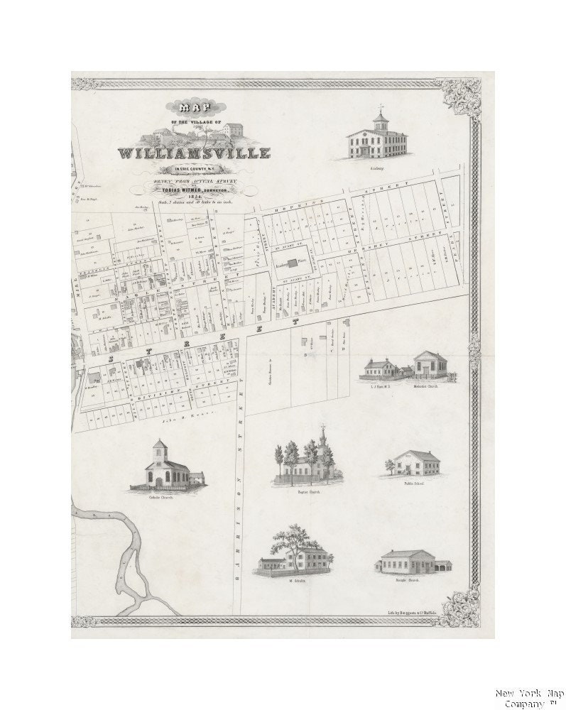 Map: 1854 map of Buffalo Map of the village of Williamsville | Etsy
