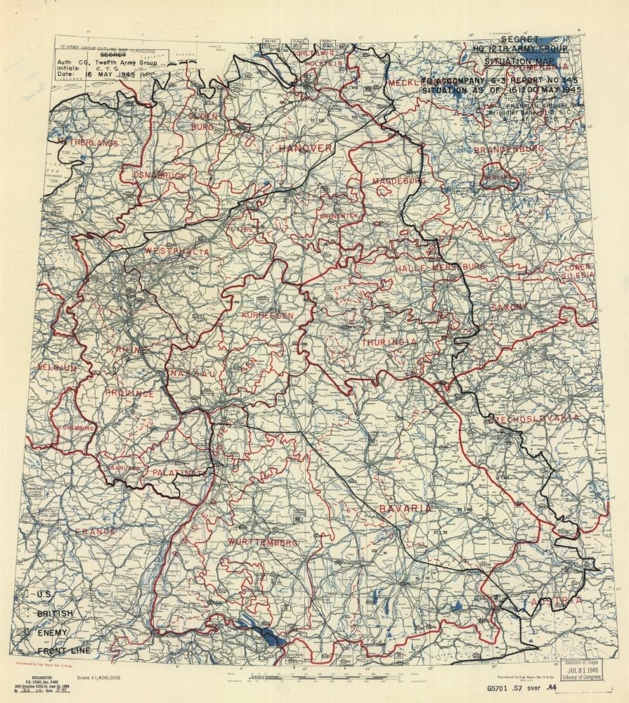 Map 1945 Map May 16 1945 HQ Twelfth Army Group Situation - Etsy