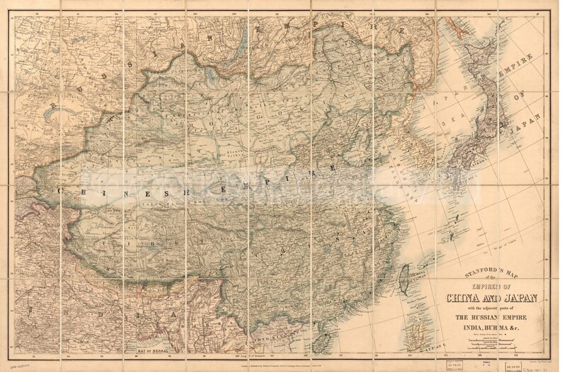 1880 Map Stanford's Map of the Empires of China and | Etsy
