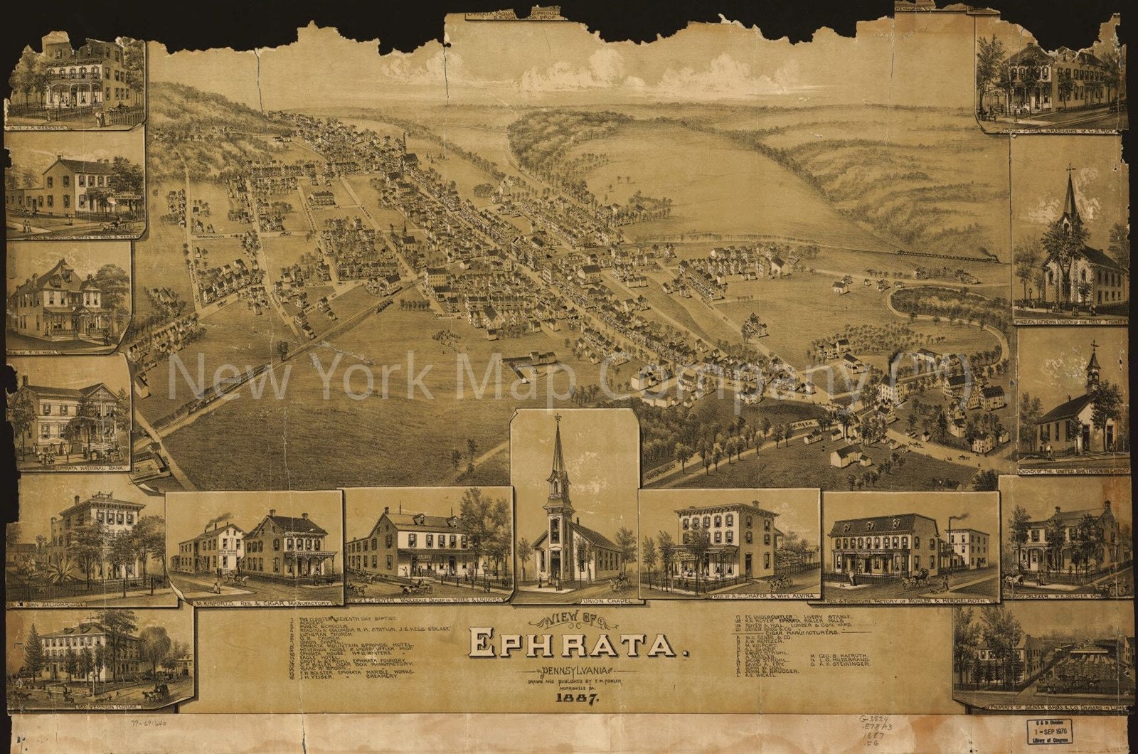 Map 1887 map View of Ephrata Pennsylvania. Map Subjects: | Etsy