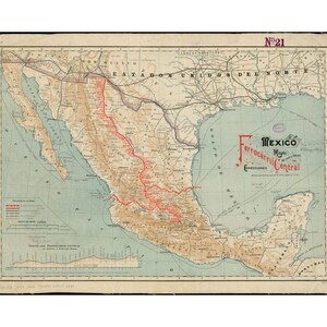 Map 1884 Map Mexico Mexico Mapa De Las Lineas Del Ferrocarril | Etsy