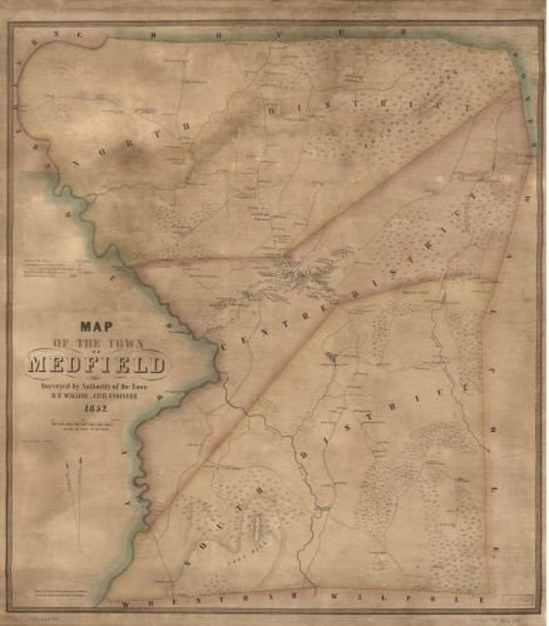 1852 Map of the Town of Medfield 22x24 Ready to Frame - Etsy